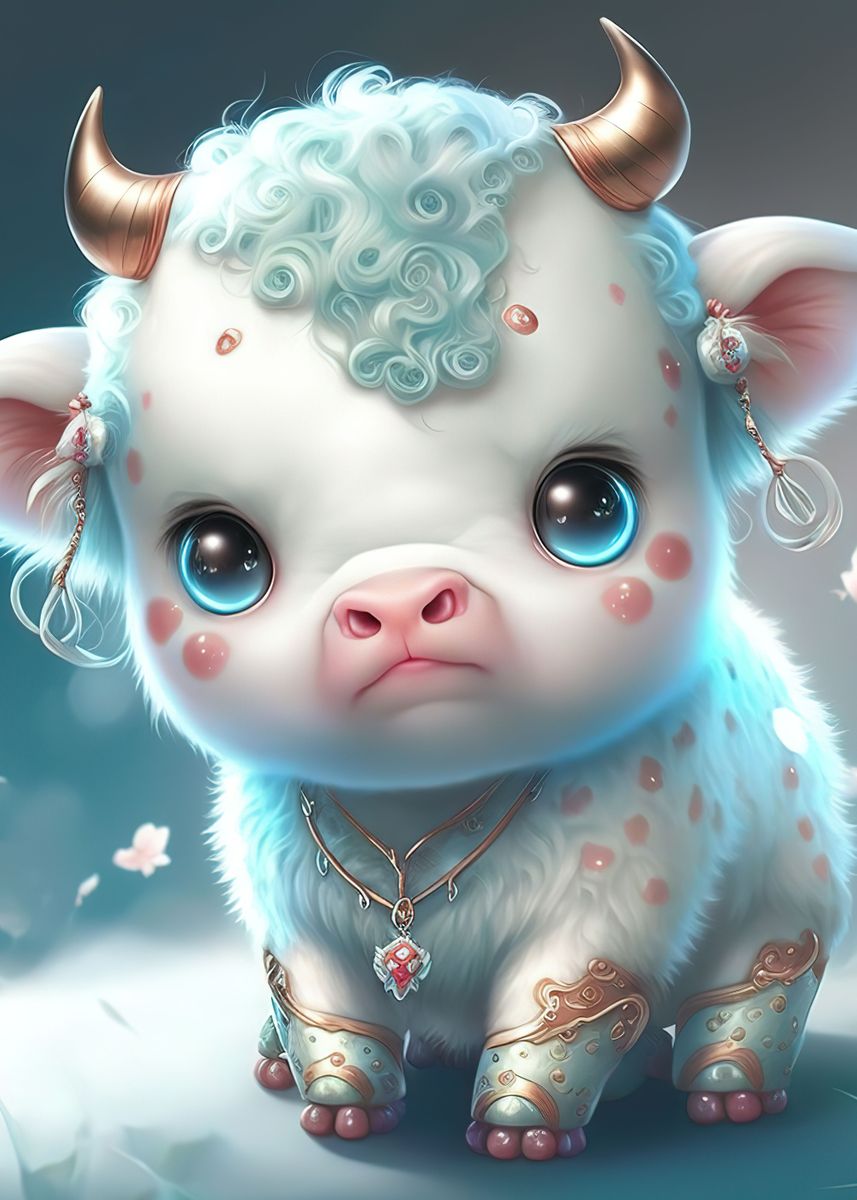 'cute bull' Poster, picture, metal print, paint by Jena | Displate