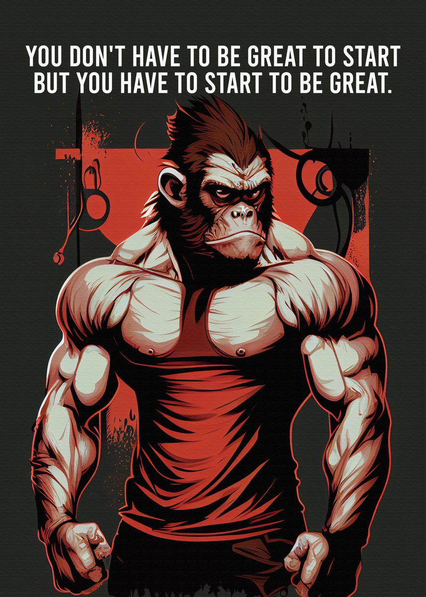 'Monkey Fitness Motivation' Poster, picture, metal print, paint by ...