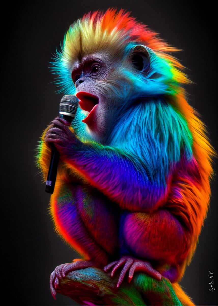 'Monkey in acoustic concert' Poster, picture, metal print, paint by ...