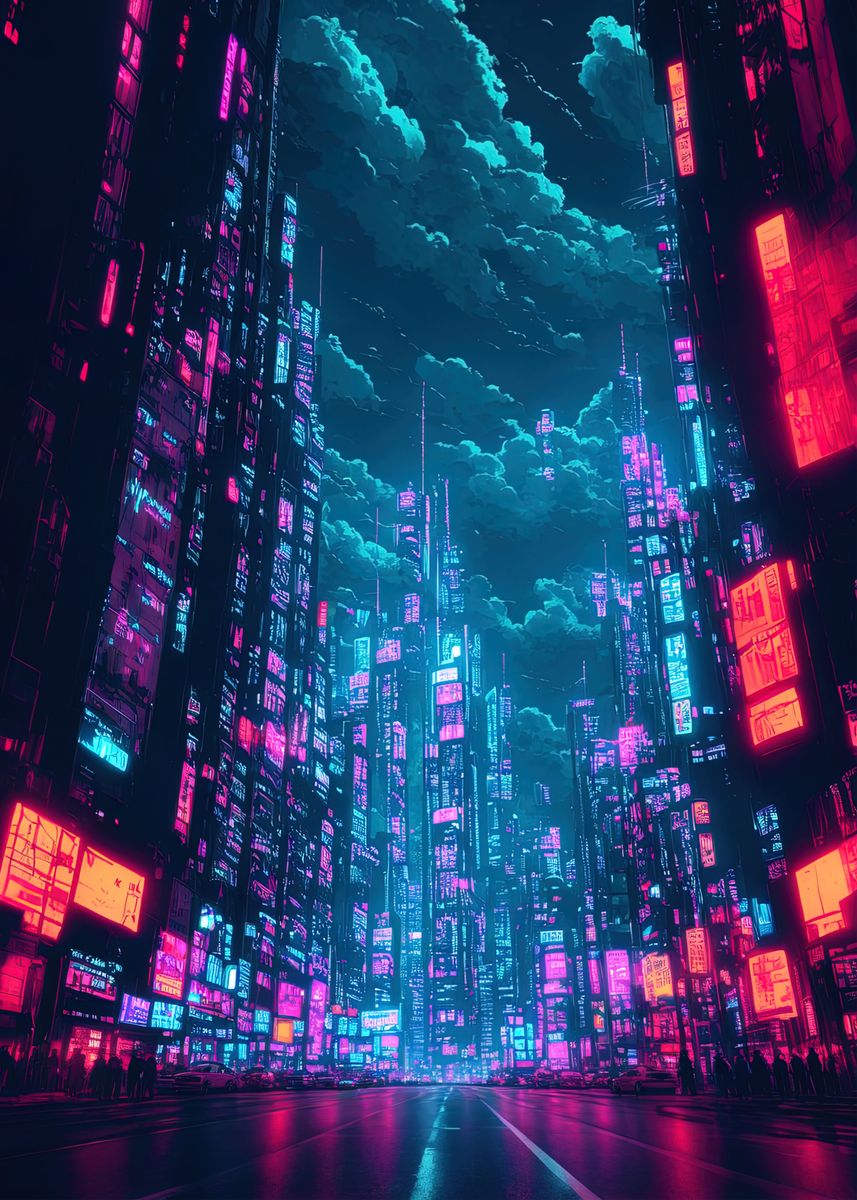 'Cyber Nightscape' Poster, picture, metal print, paint by Stgm1 | Displate