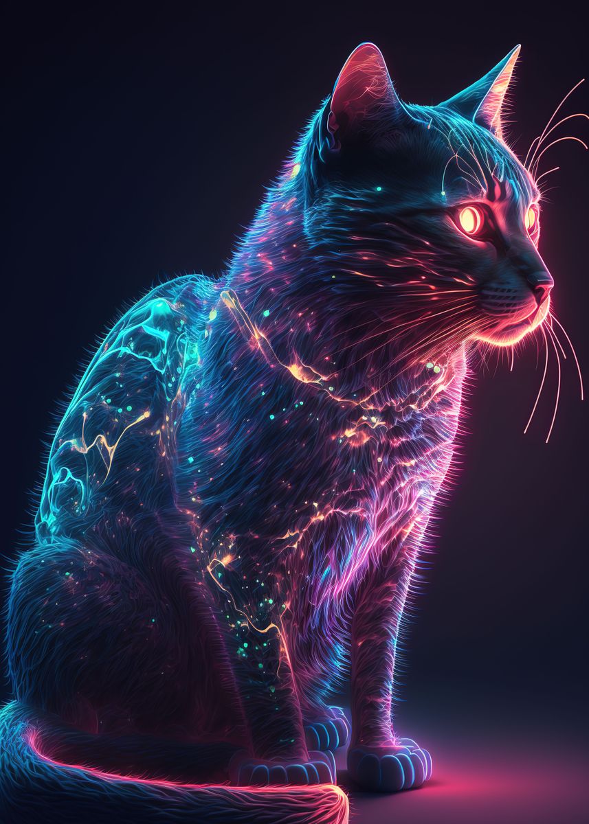 'Colorful Neon Cat' Poster by MAD SPACE | Displate