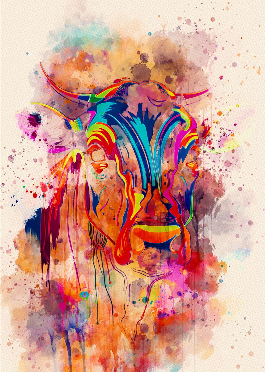 'Cow colorful' Poster, picture, metal print, paint by kun bin | Displate