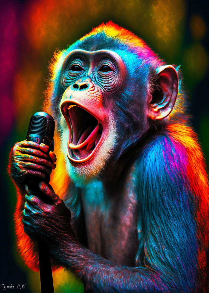 'The music lover Monkey' Poster, picture, metal print, paint by Symba ...