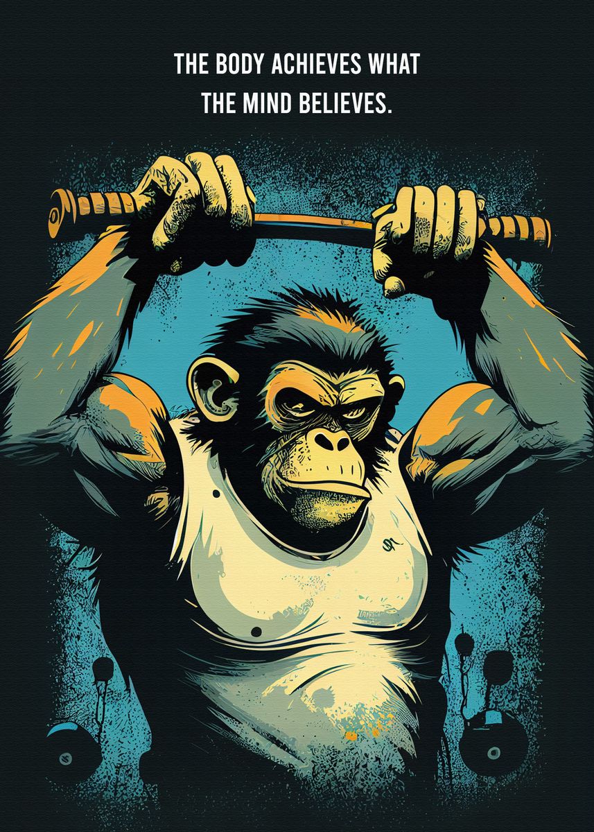 'Monkey Fitness Motivation' Poster, picture, metal print, paint by ...