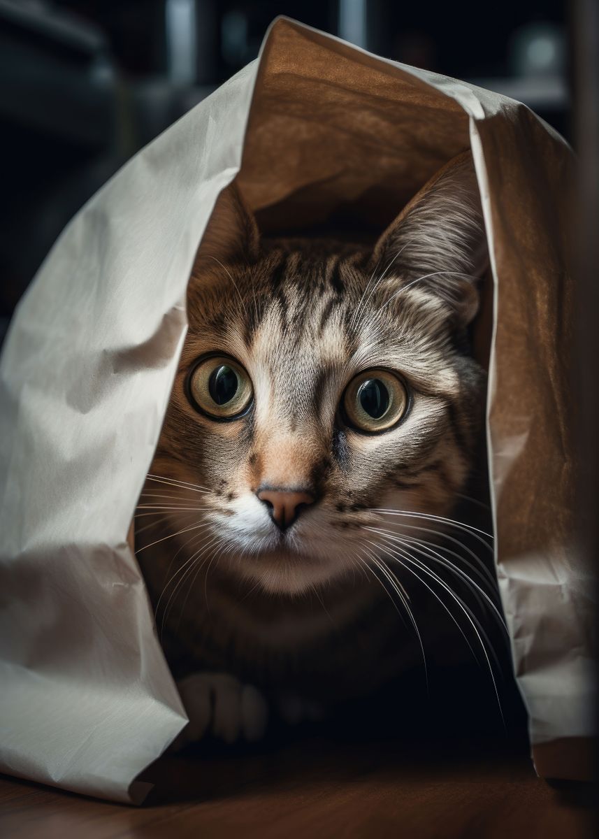 'Cat in the bag' Poster, picture, metal print, paint by Michael Mattler ...