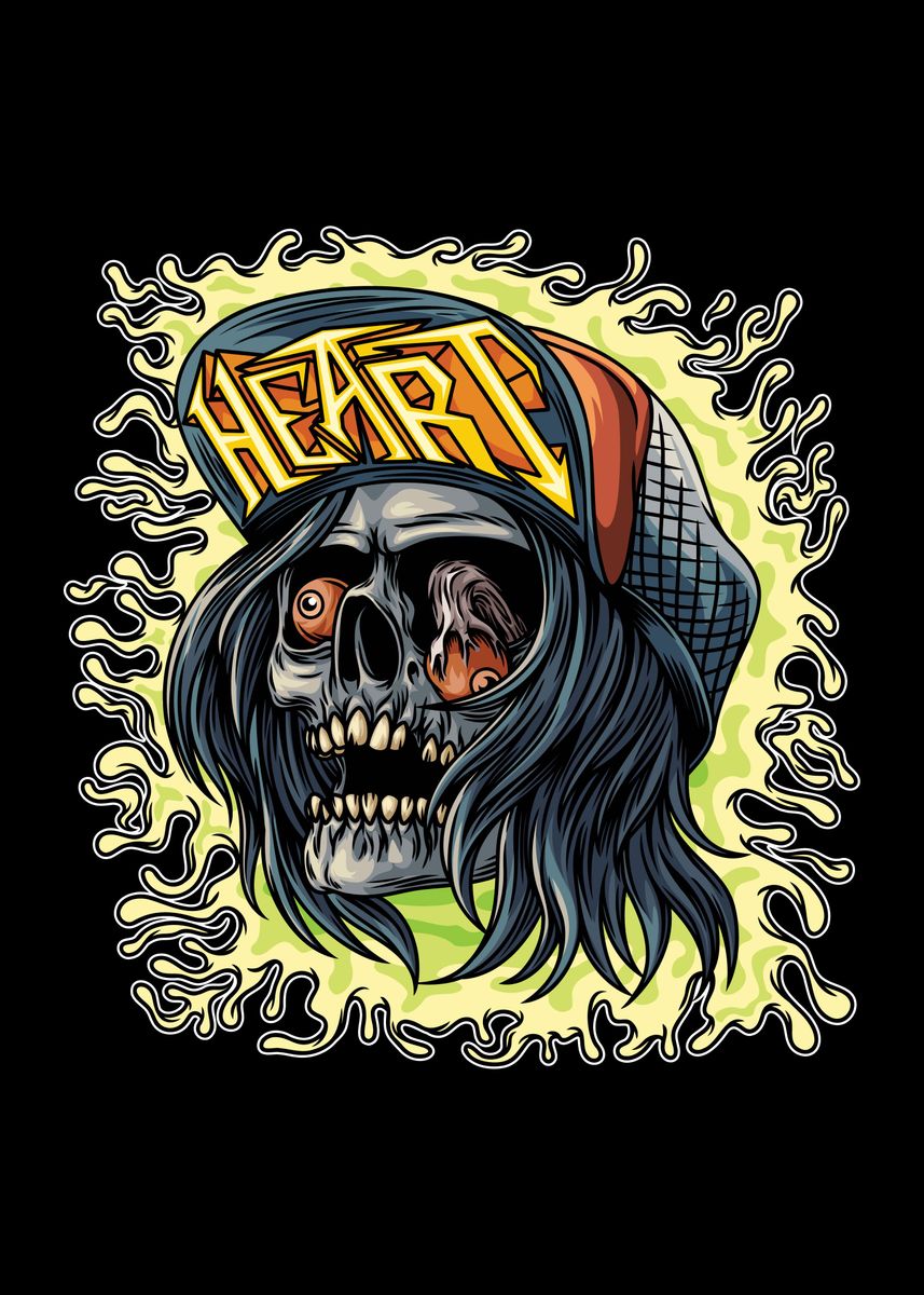 'skull trash Illustration ' Poster, picture, metal print, paint by ...