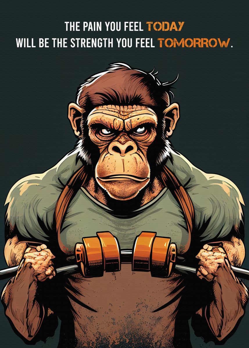 'Monkey Fitness Motivation' Poster, picture, metal print, paint by ...