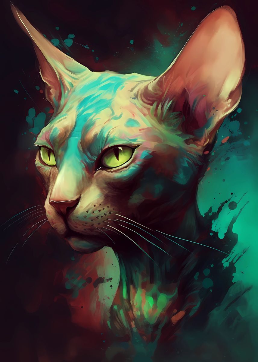 'Sphynx Cat Fairyland' Poster, picture, metal print, paint by Amalia ...