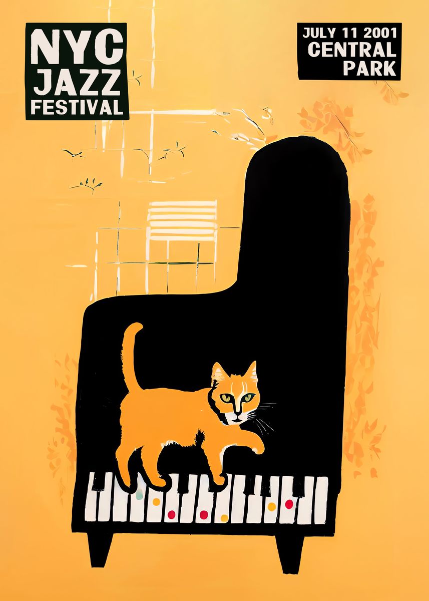 'NYC Jazz Cat Poster' Poster, picture, metal print, paint by ...