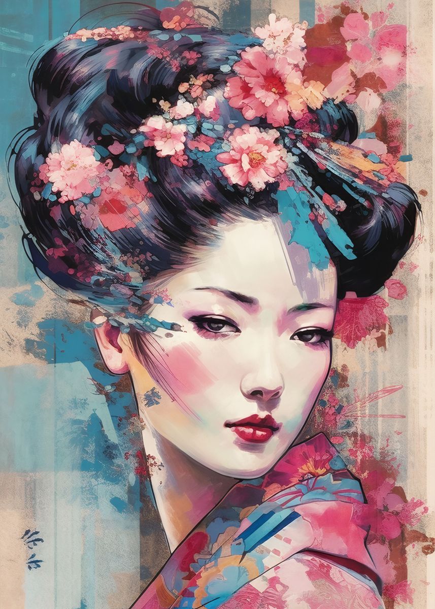 'Geisha' Poster, picture, metal print, paint by Graphic Japanese | Displate