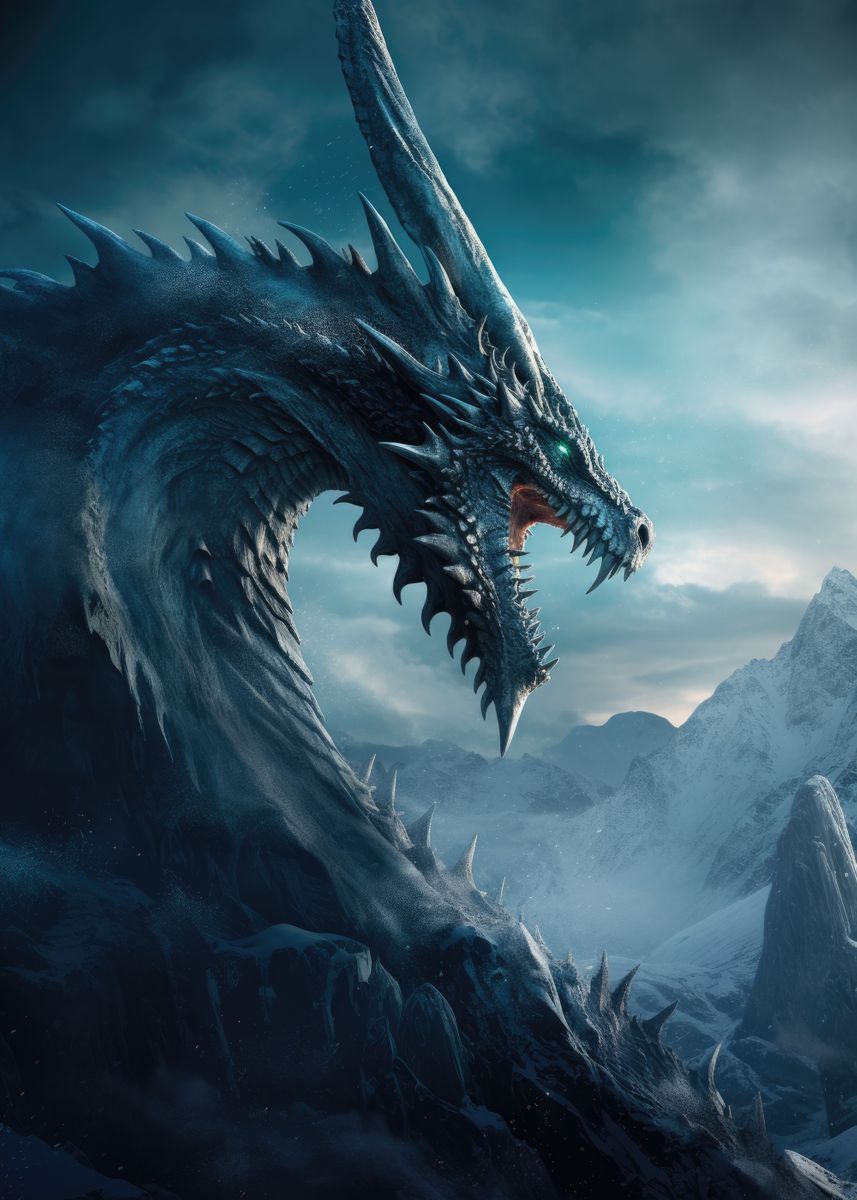 'Winters Wrath Ice Dragon' Poster, picture, metal print, paint by mcmtdesigns | Displate