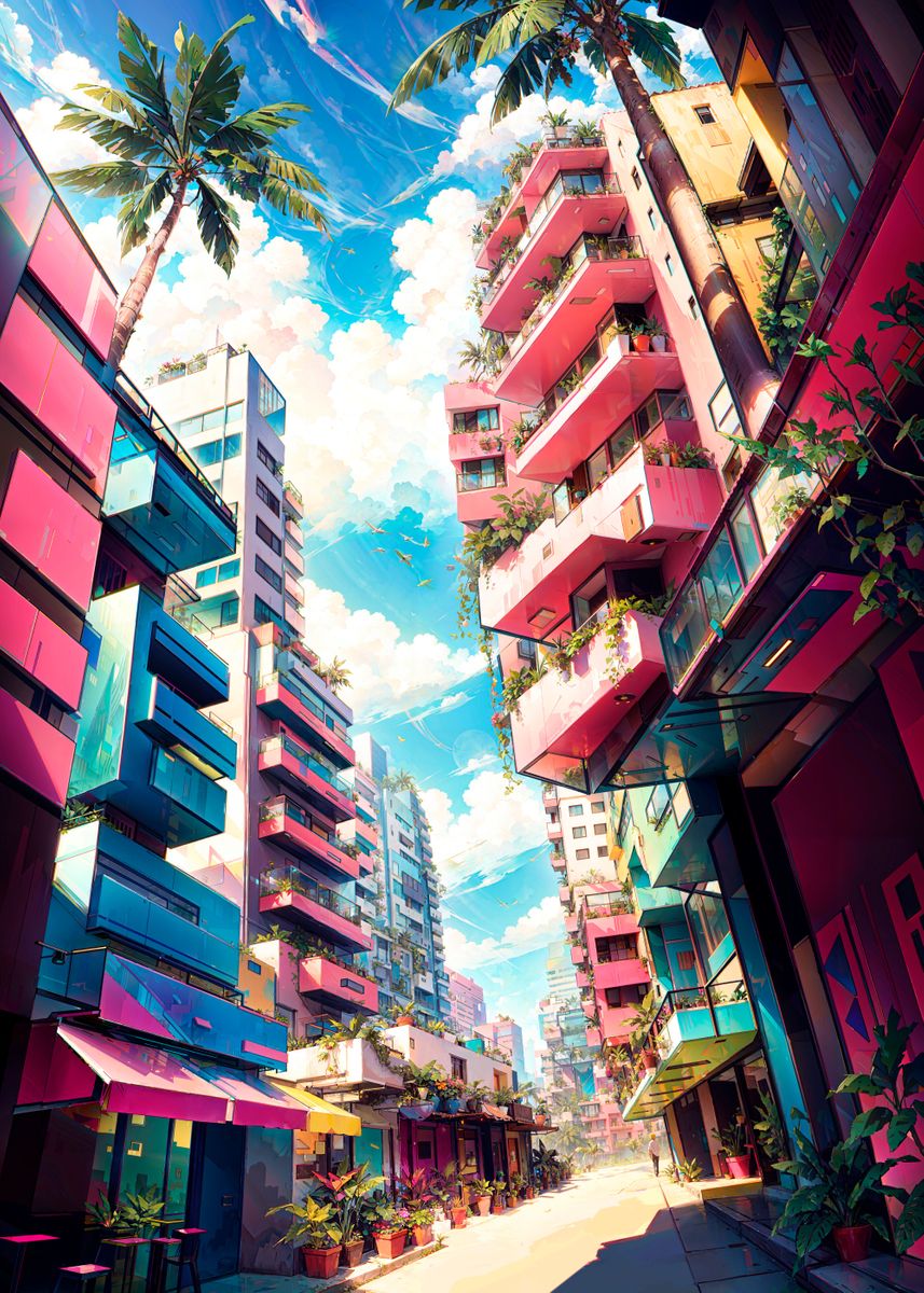 'Solarpunk Miami' Poster, picture, metal print, paint by Ann Havbo ...