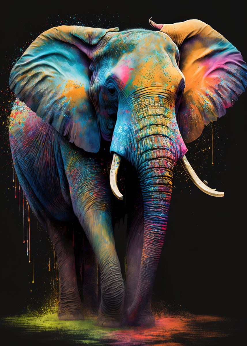 'elephant colorful' Poster, picture, metal print, paint by MillieRose ...
