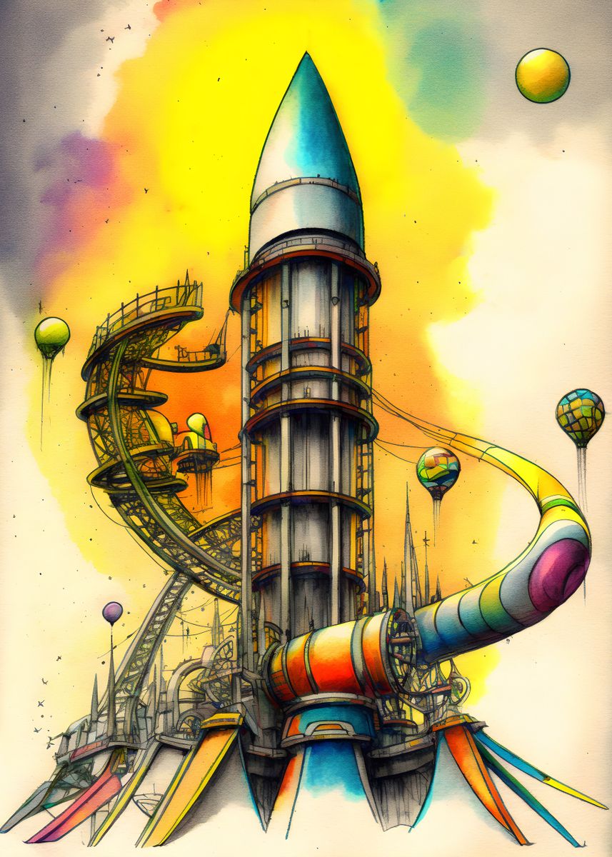 'Colored pencil Rocket' Poster, picture, metal print, paint by Muhammad ...