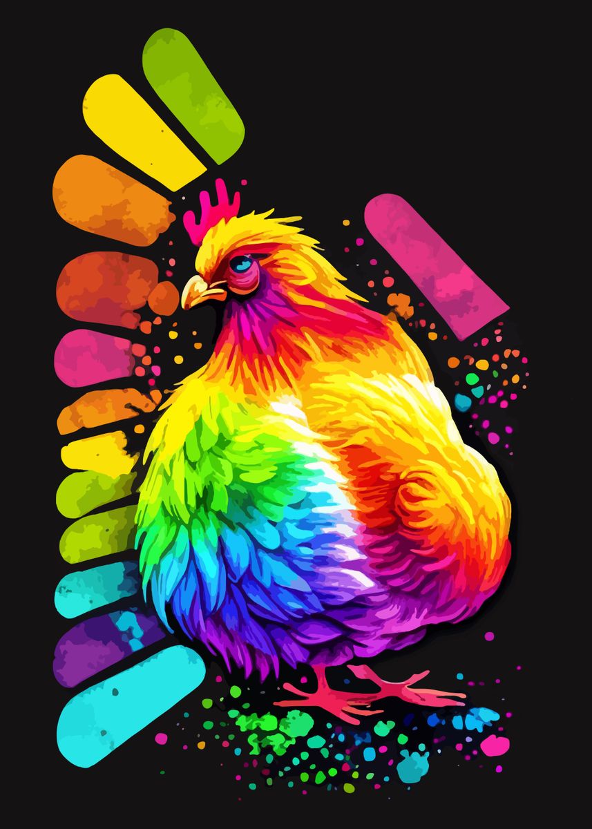'Rainbow Chicken' Poster, picture, metal print, paint by Arthur Yosh ...