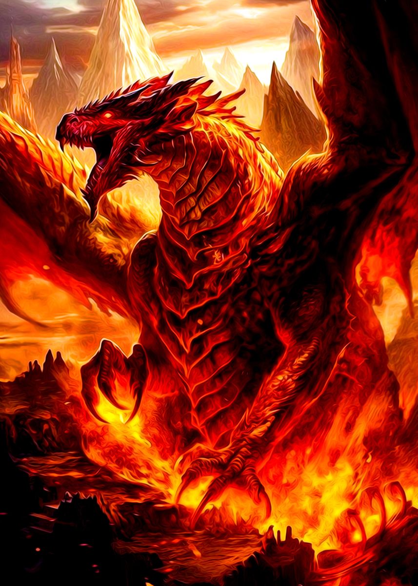 'Fantasy Dragon' Poster, picture, metal print, paint by bds land | Displate