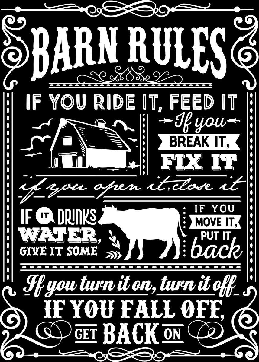 'Cowboy Barn Rules Poster' Poster, picture, metal print, paint by Don ...