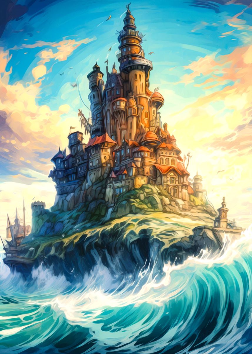 'Castle on ocean' Poster, picture, metal print, paint by javis lee ...