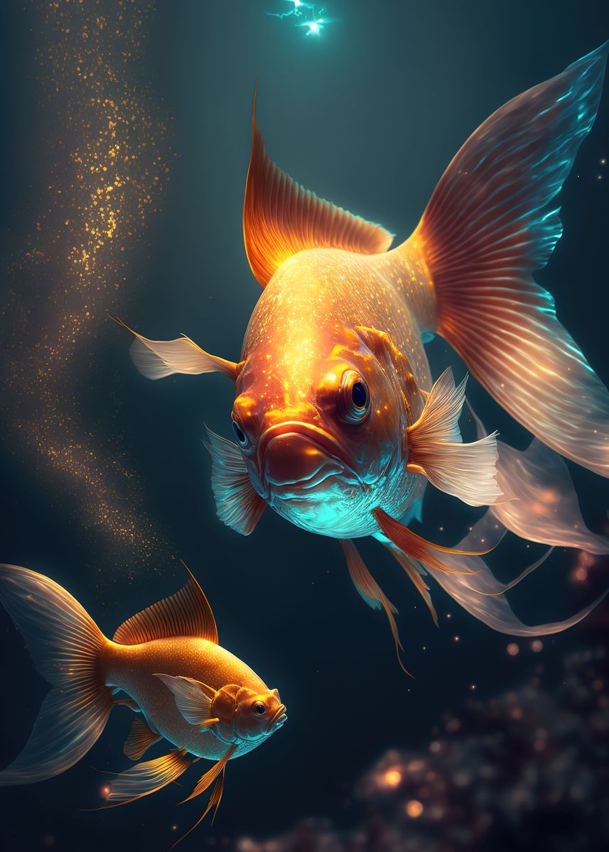 'Goldfish animal' Poster, picture, metal print, paint by Jena | Displate