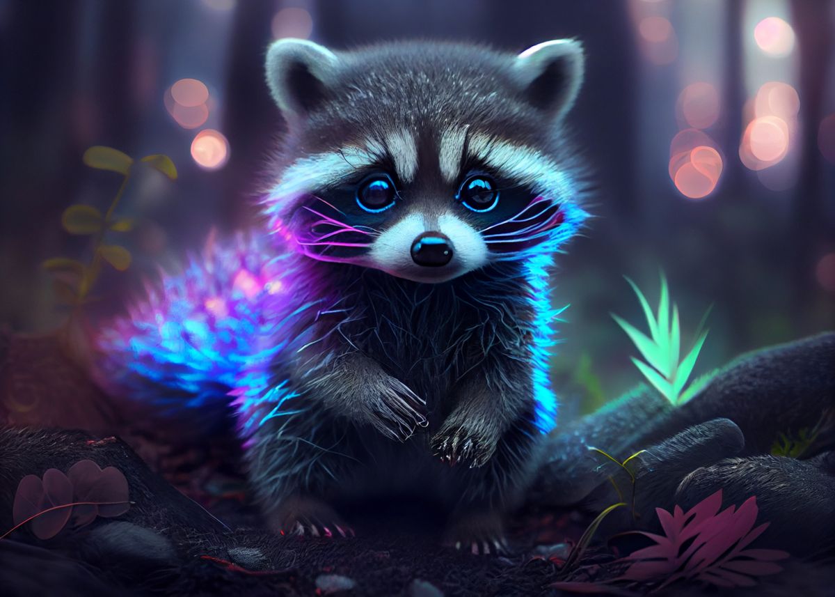 'Colorful baby raccoon' Poster by Below Horizon | Displate