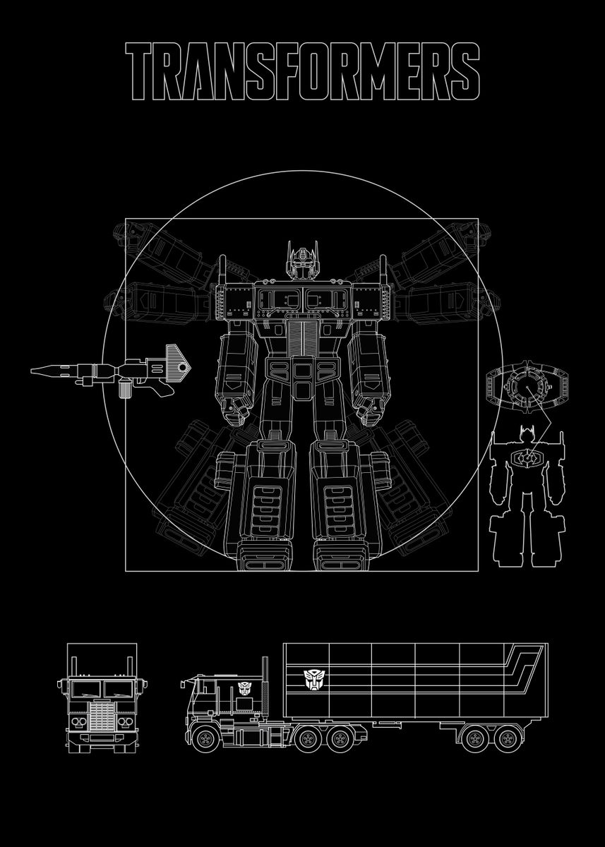 'Optimus Schematics Dark' Poster, picture, metal print, paint by ...