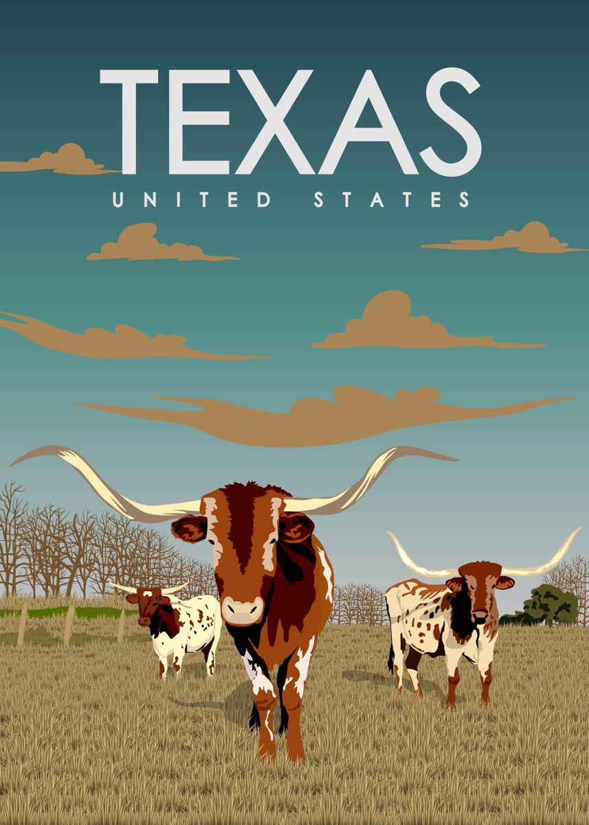 'Texas State Travel Poster' Poster, picture, metal print, paint by Jorn ...