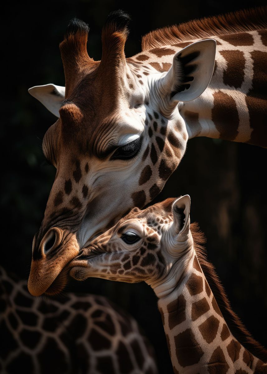 'Mommy Giraffe with Baby' Poster, picture, metal print, paint by ...