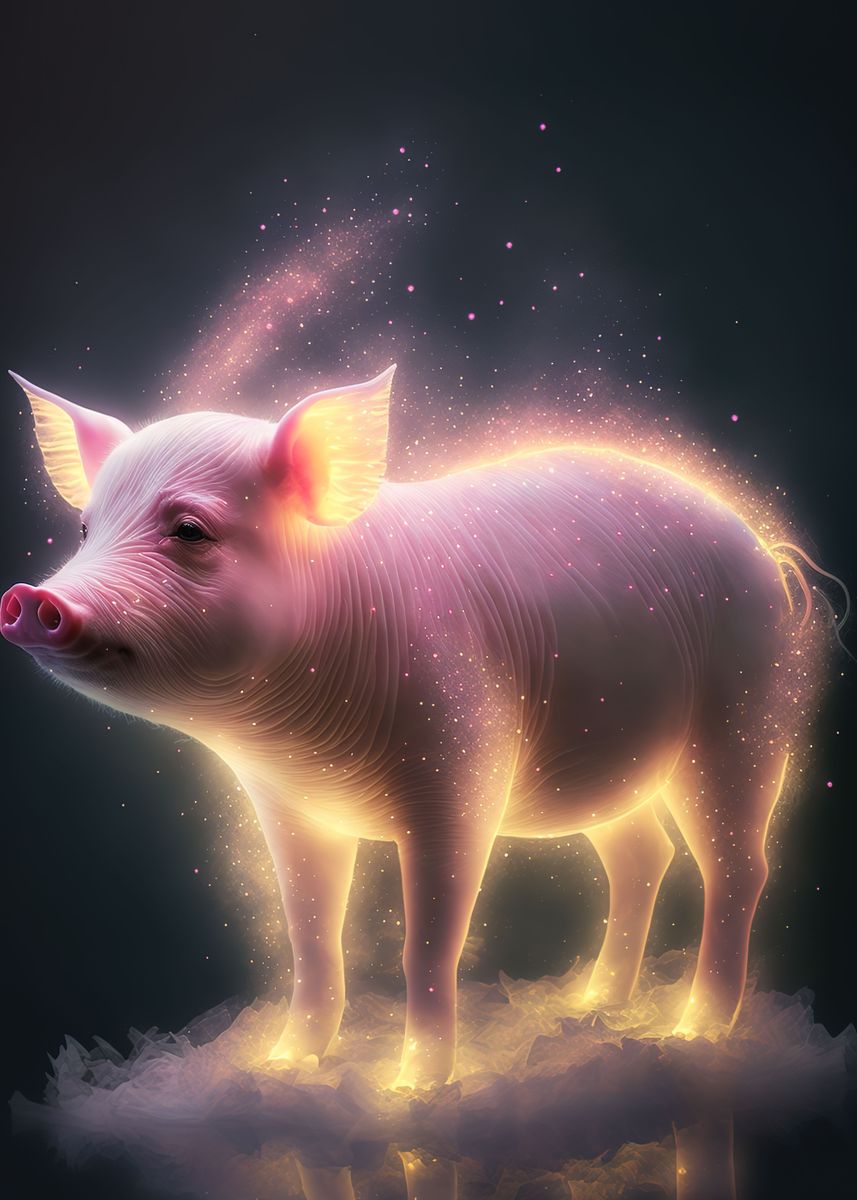 'glow pig animal' Poster, picture, metal print, paint by MAD SPACE ...