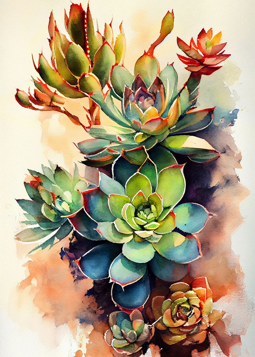 'Succulents watercolor art' Poster, picture, metal print, paint by ...
