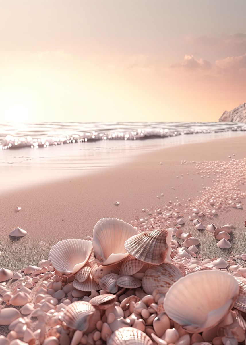 'Pink Shore Seashells Dream' Poster, picture, metal print, paint by ...
