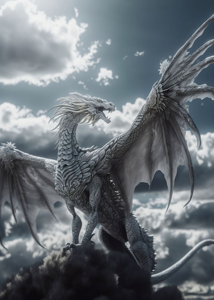 'White Heaven Dragon' Poster, picture, metal print, paint by Pixaverse | Displate