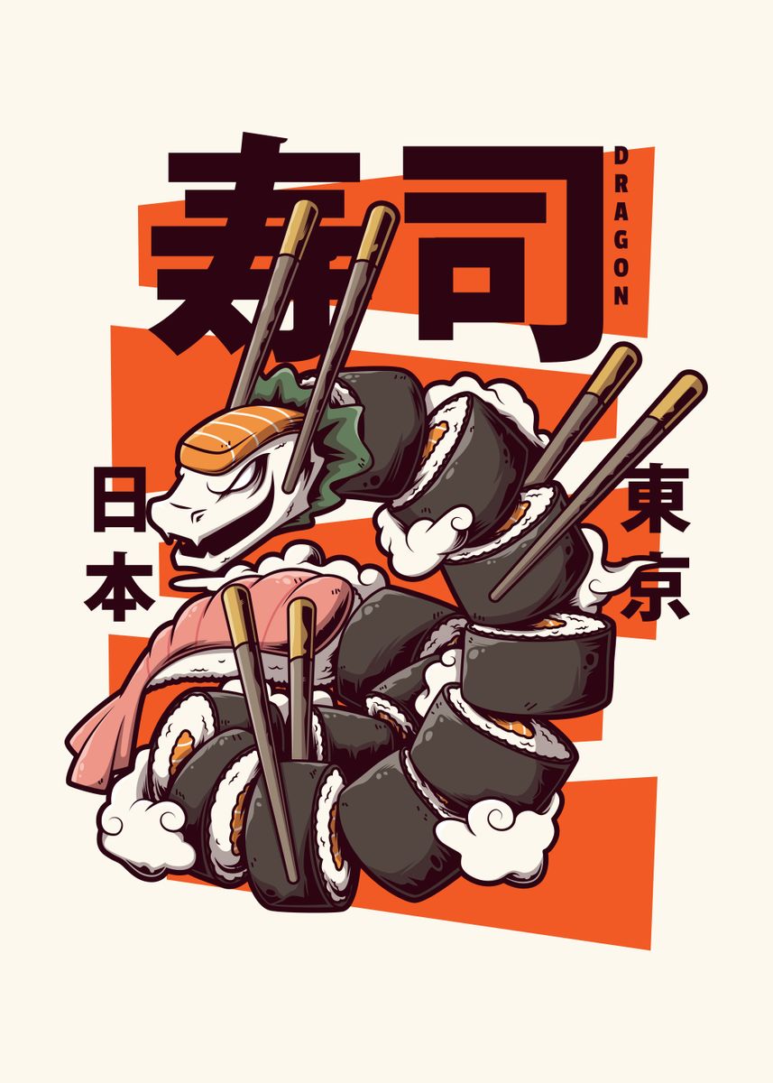 'GREAT SUSHI DRAGON' Poster, picture, metal print, paint by Hasnaa Art ...