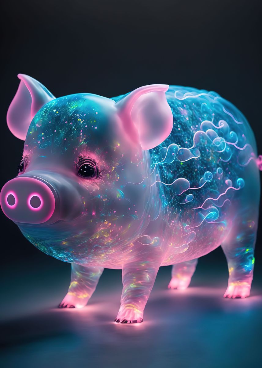 'glow pig animal' Poster, picture, metal print, paint by MAD SPACE ...