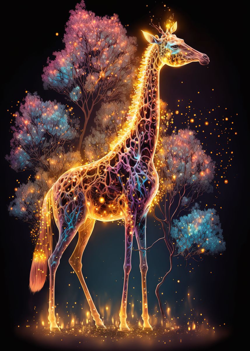 'neon giraffe ' Poster, picture, metal print, paint by Chester Draper ...