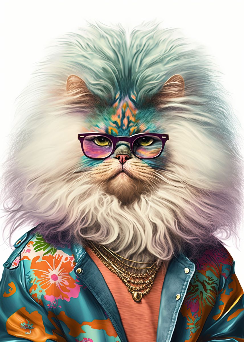 'Persian Cat 80s Pop Icon' Poster, picture, metal print, paint by ...