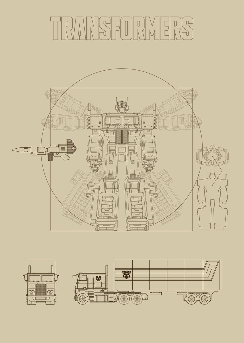 'Optimus Schematics' Poster, picture, metal print, paint by ...