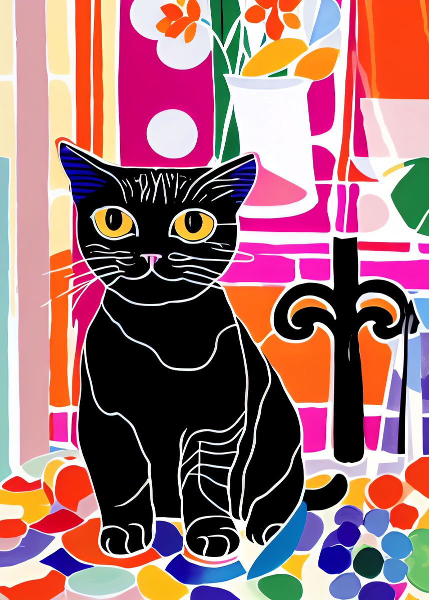 'Eclectic Black Cat Poster' Poster, picture, metal print, paint by ...