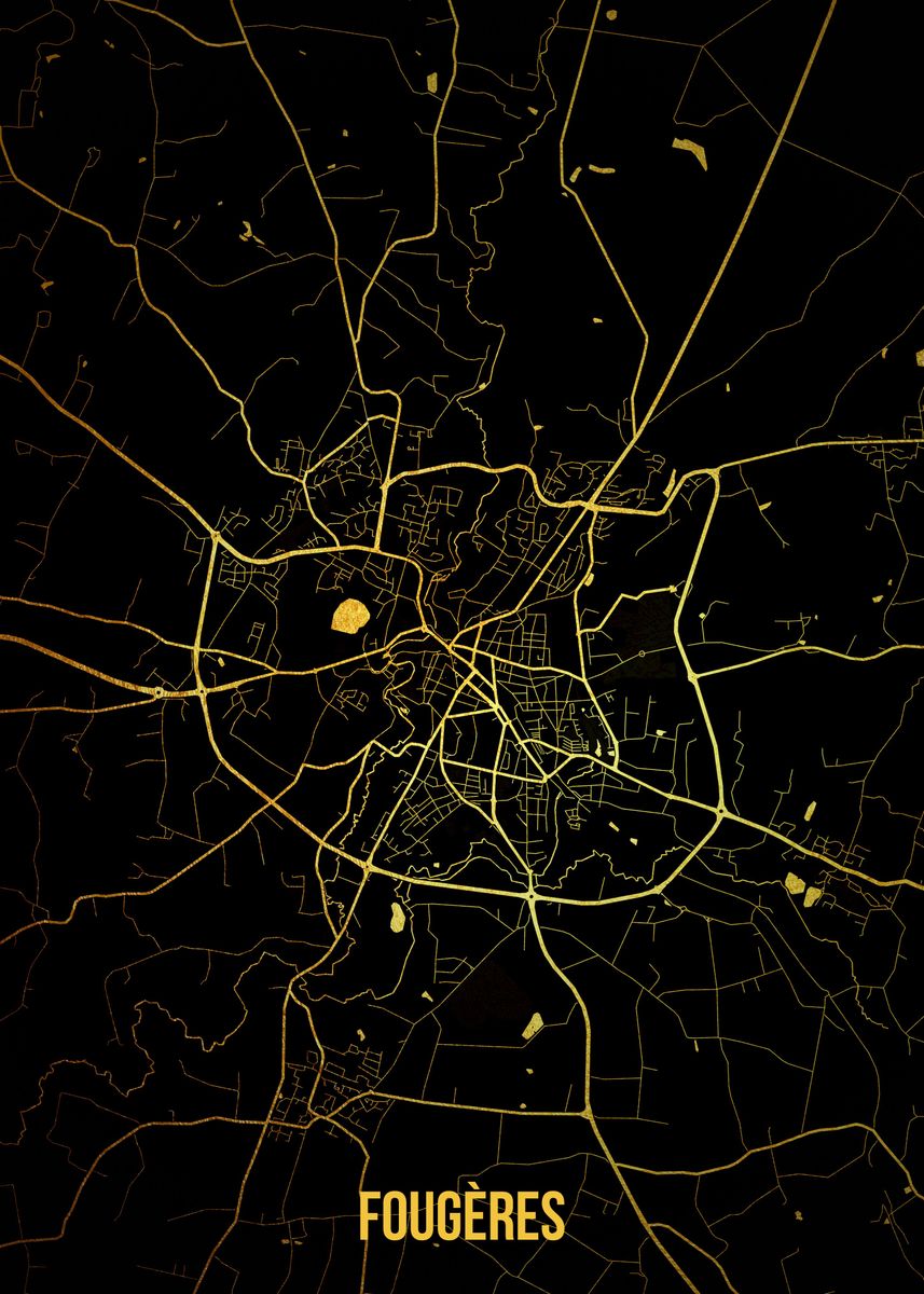 'Fougeres gold map' Poster, picture, metal print, paint by LUNGHISTE ...