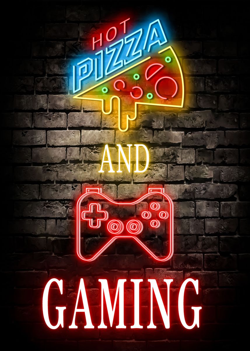 'Hot Pizza And Gaming' Poster, picture, metal print, paint by 5Fine ...