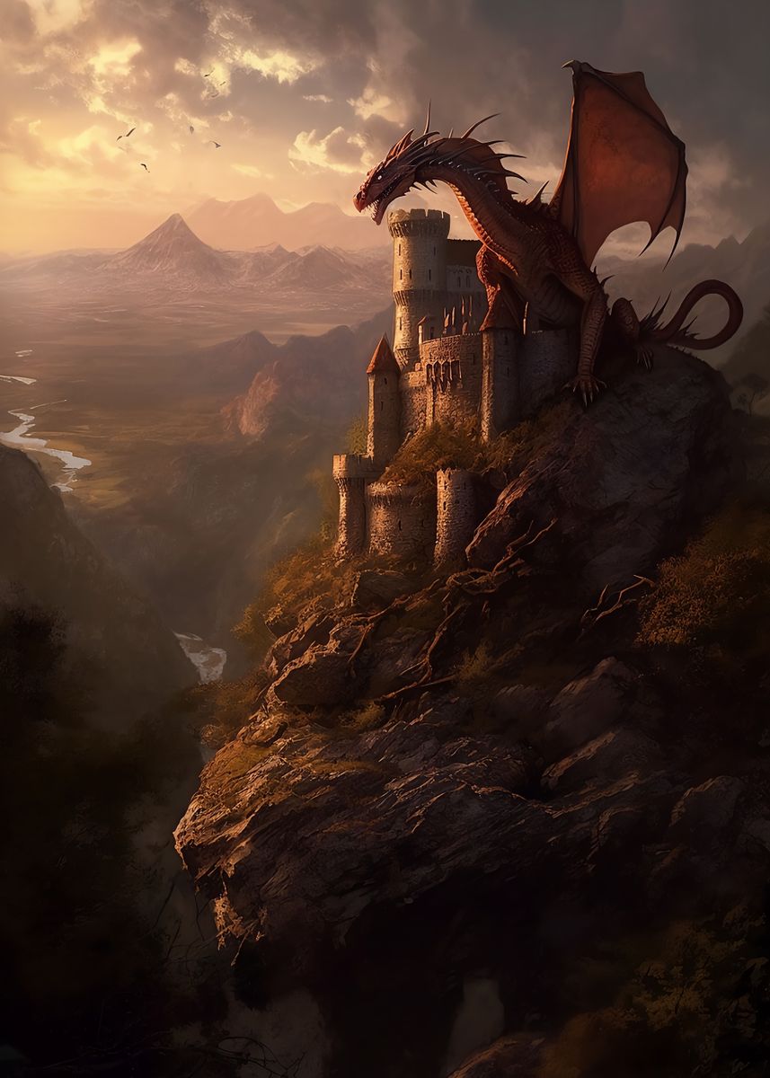 'Sunset over Dragons Keep' Poster, picture, metal print, paint by ...
