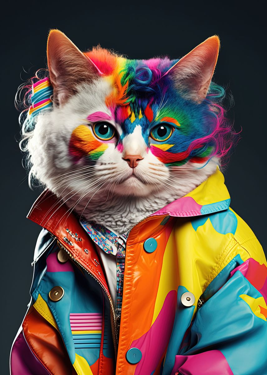 'Cool Cat 80s Fashion Star' Poster, picture, metal print, paint by ...