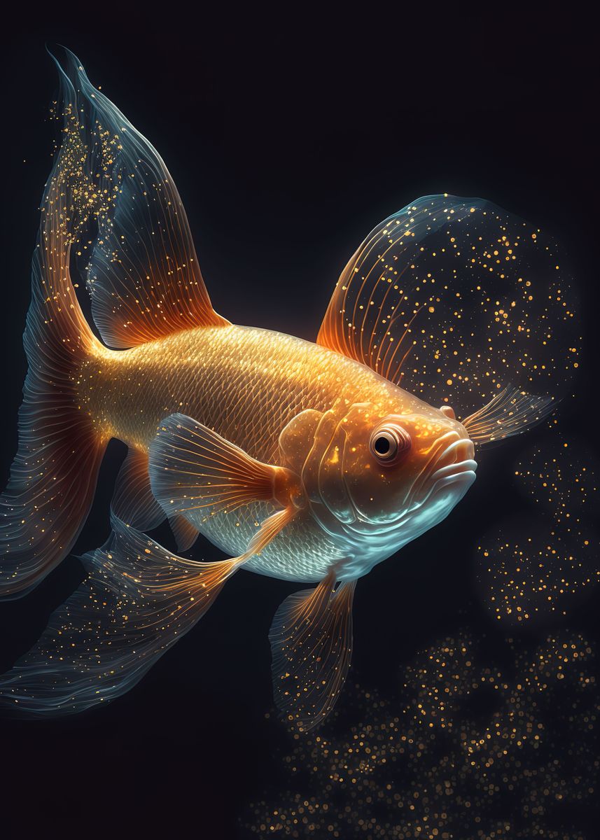 'Goldfish animal' Poster, picture, metal print, paint by Jena | Displate