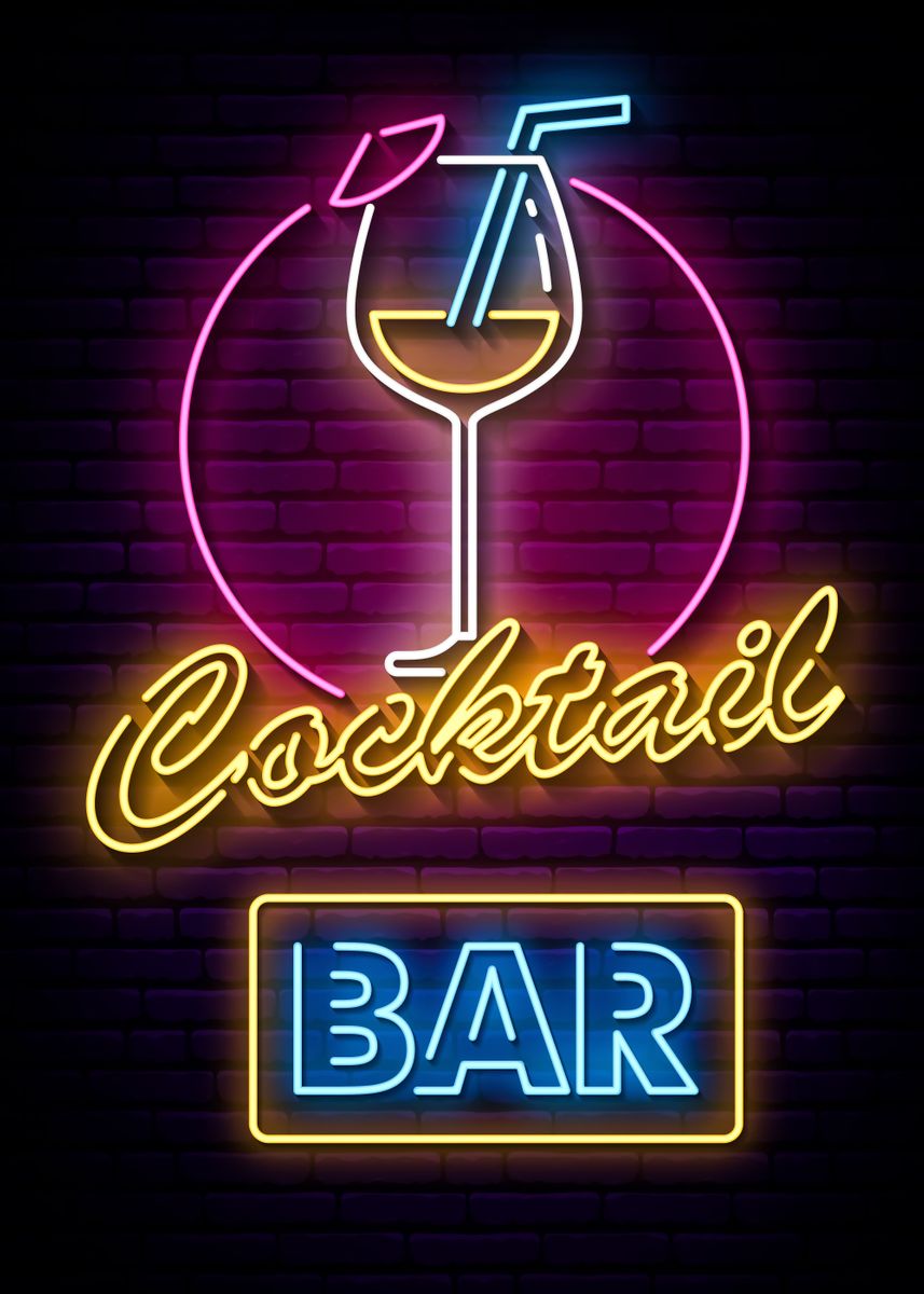 'Cocktail Bar Neon' Poster, picture, metal print, paint by 5Fine | Displate