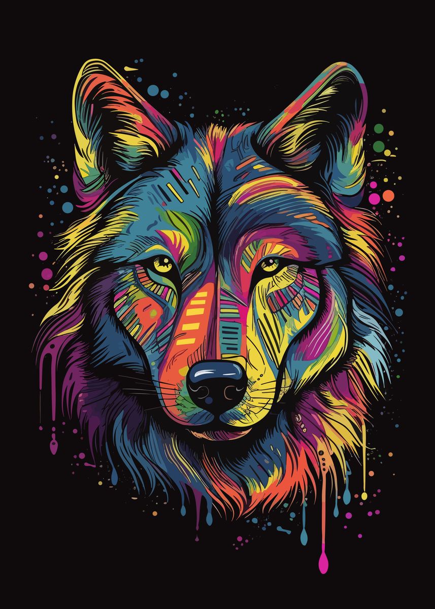 'Vibrant Colorful Wolf' Poster, picture, metal print, paint by Phil ...