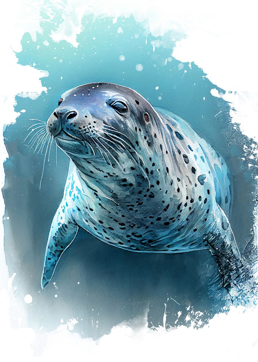 'Leopard seal watercolor' Poster, picture, metal print, paint by JBJart ...