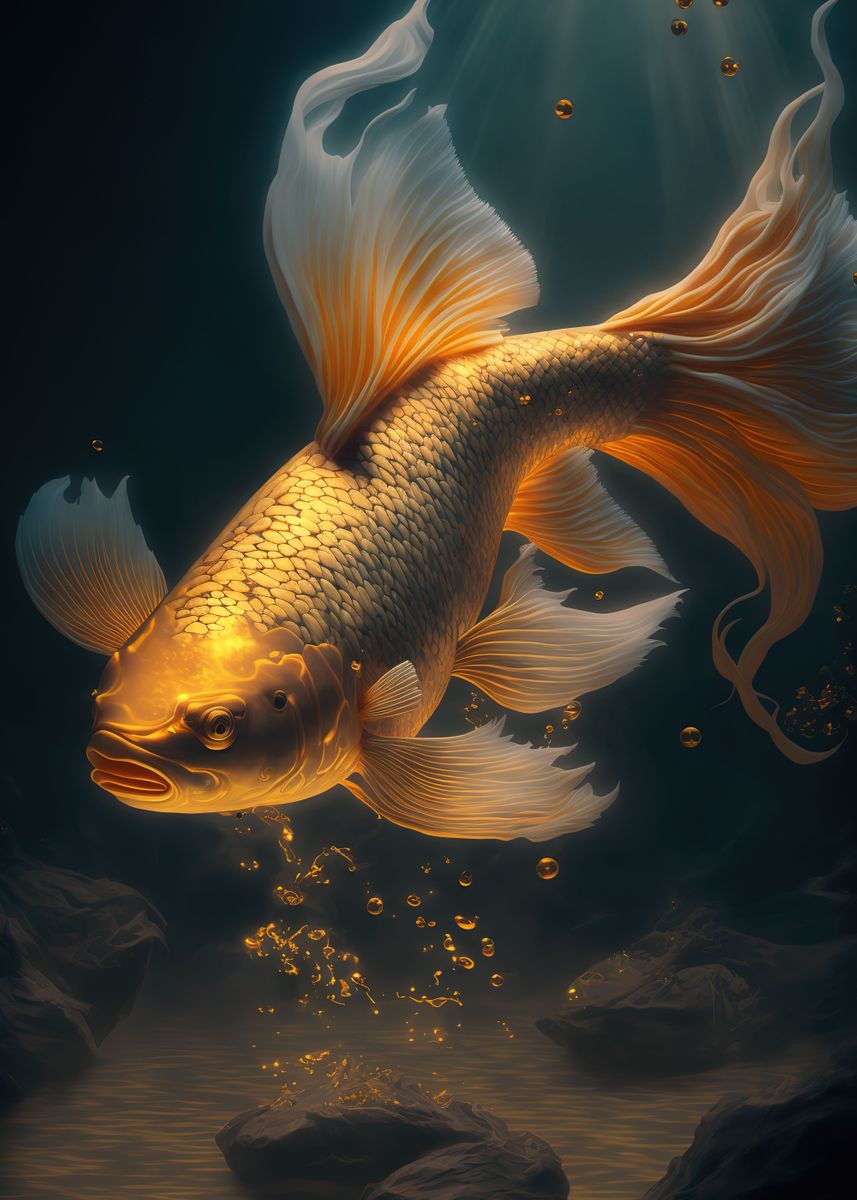 'Goldfish animal' Poster, picture, metal print, paint by Jena | Displate