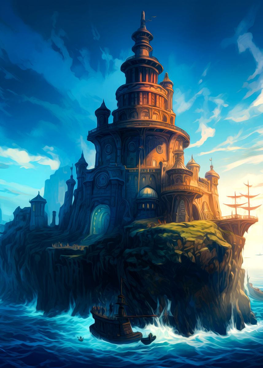 'Castle on ocean' Poster, picture, metal print, paint by javis lee ...