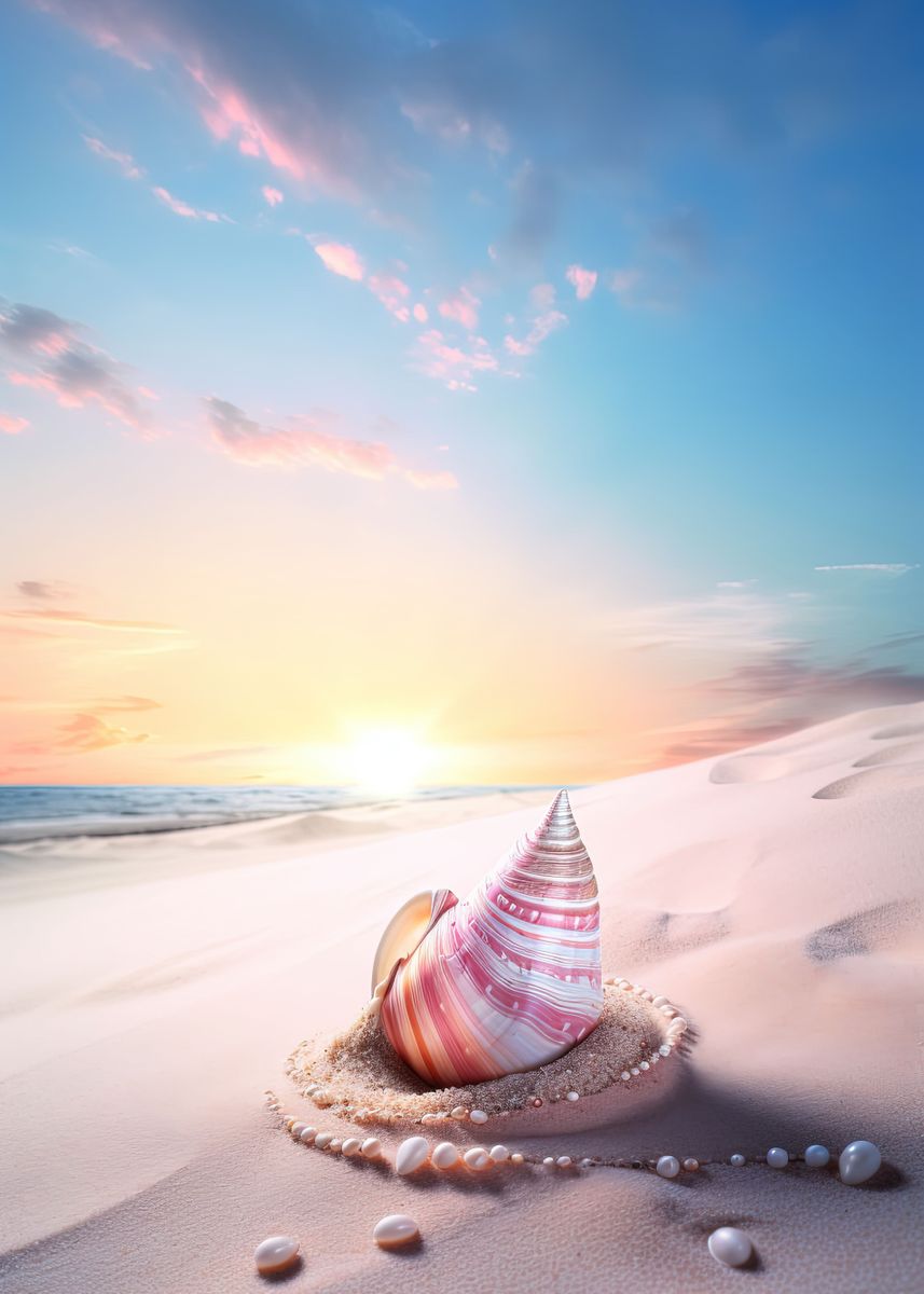 'Sand Conch Shell Beach' Poster, picture, metal print, paint by ...