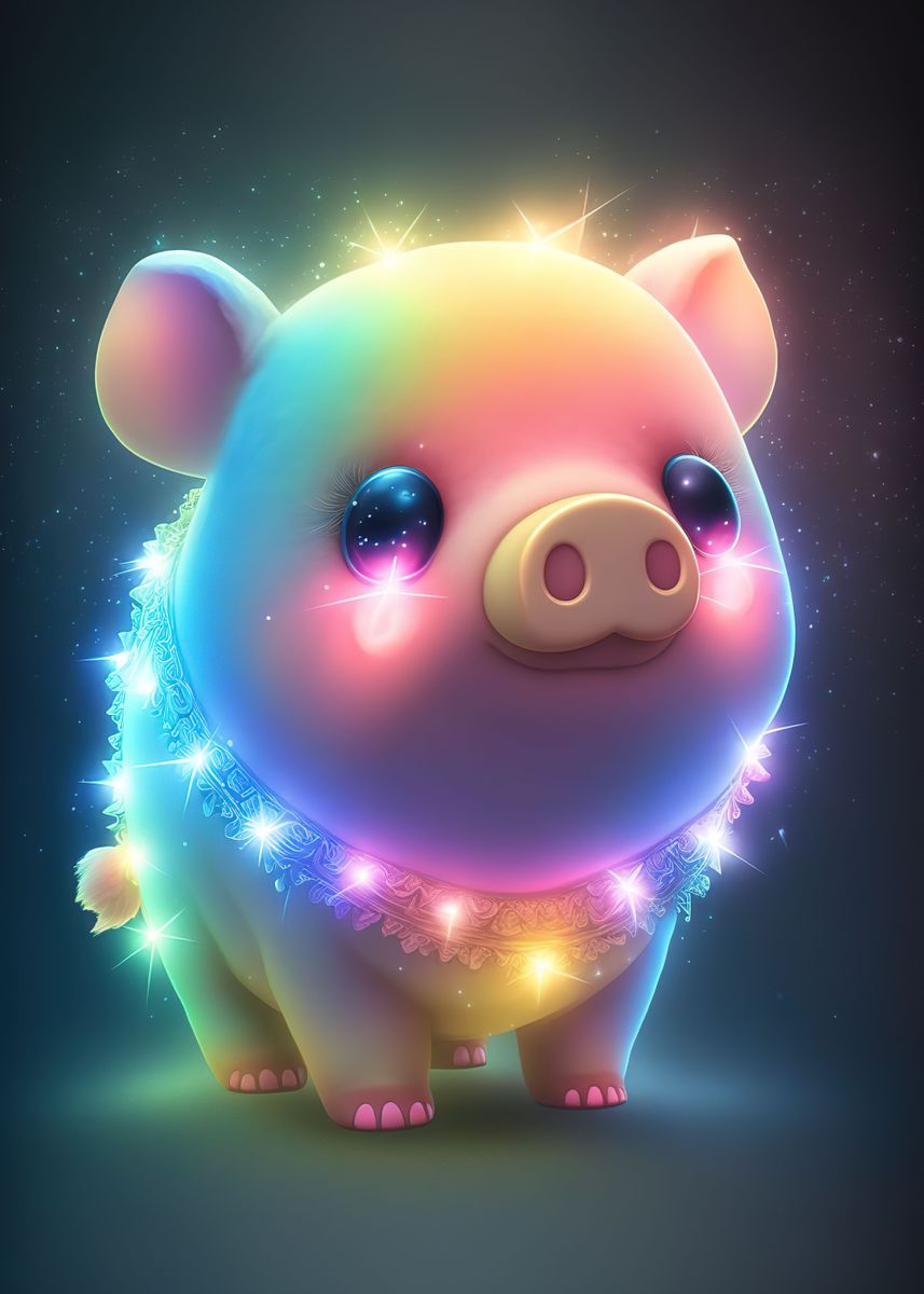 'glow pig animal' Poster, picture, metal print, paint by MAD SPACE ...