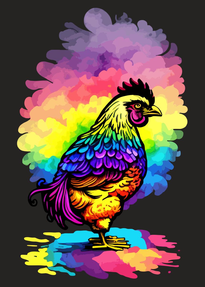 'Rainbow Chicken' Poster, picture, metal print, paint by Arthur Yosh ...